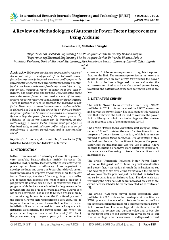 (PDF) A Review on Methodologies of Automatic Power Factor Improvement Using Arduino