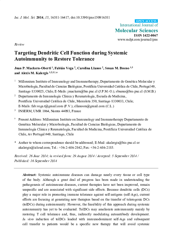 (PDF) Targeting Dendritic Cell Function during Systemic Autoimmunity to Restore Tolerance