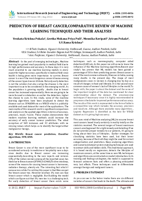 (PDF) PREDICTION OF BREAST CANCER,COMPARATIVE REVIEW OF MACHINE ...