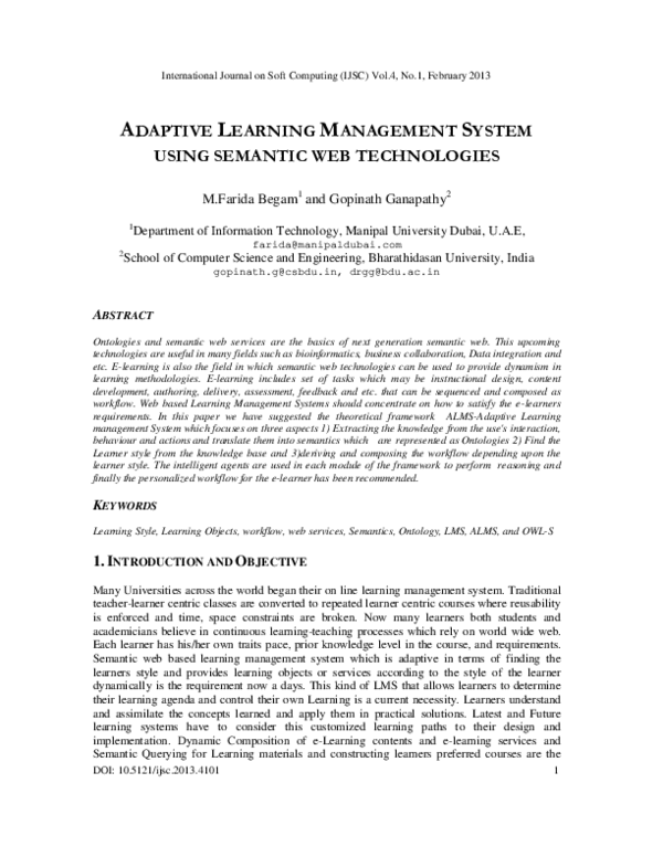 Pdf Adaptive Learning Management System Using Semantic Web Technologies