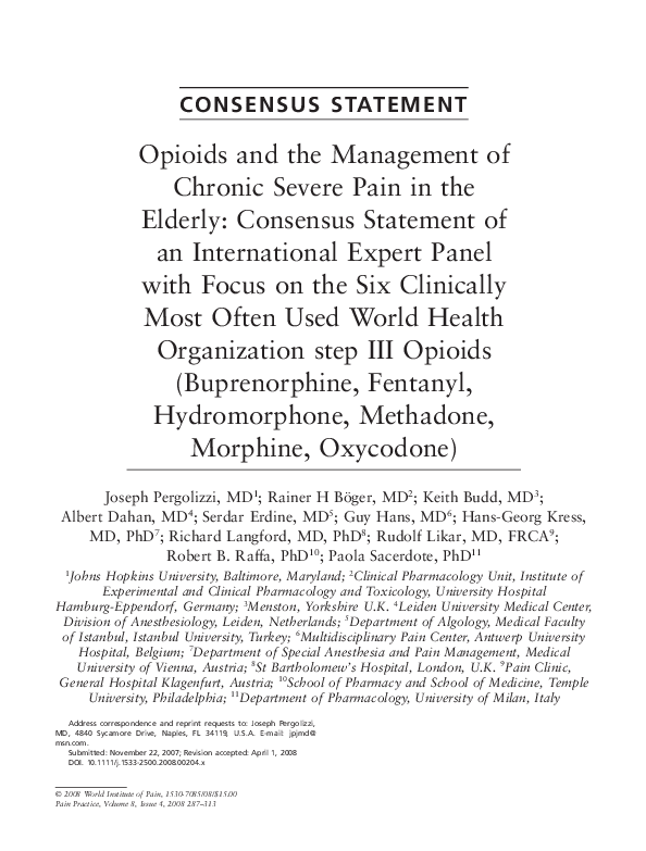 (PDF) CONSENSUS STATEMENT Opioids and the Management of Chronic Severe ...