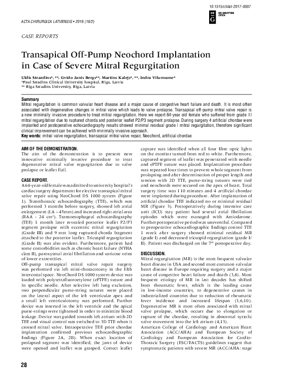 (PDF) Transapical Off-Pump Neochord Implantation in Case of Severe ...