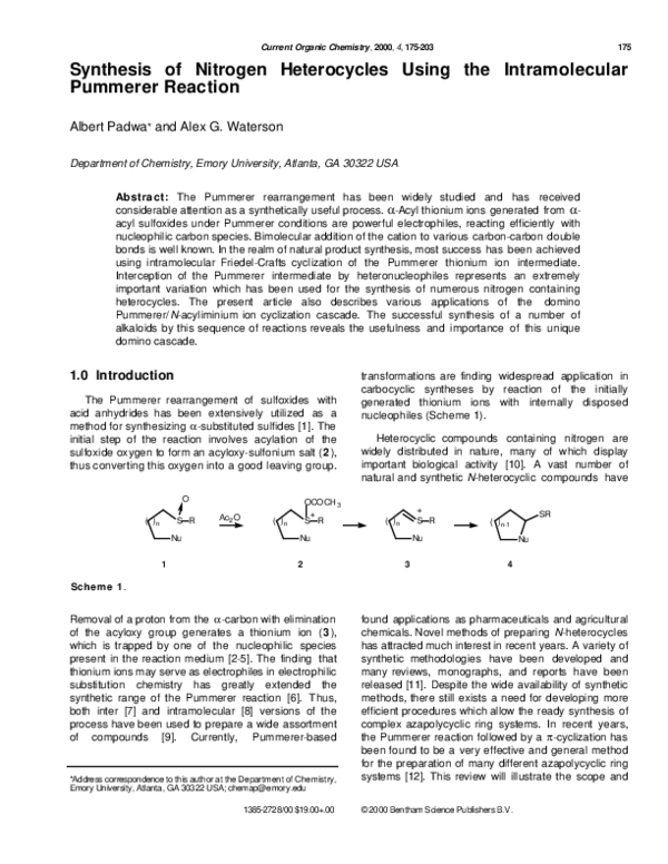 (PDF) Synthesis of Nitrogen Heterocycles Using the Intramolecular ...