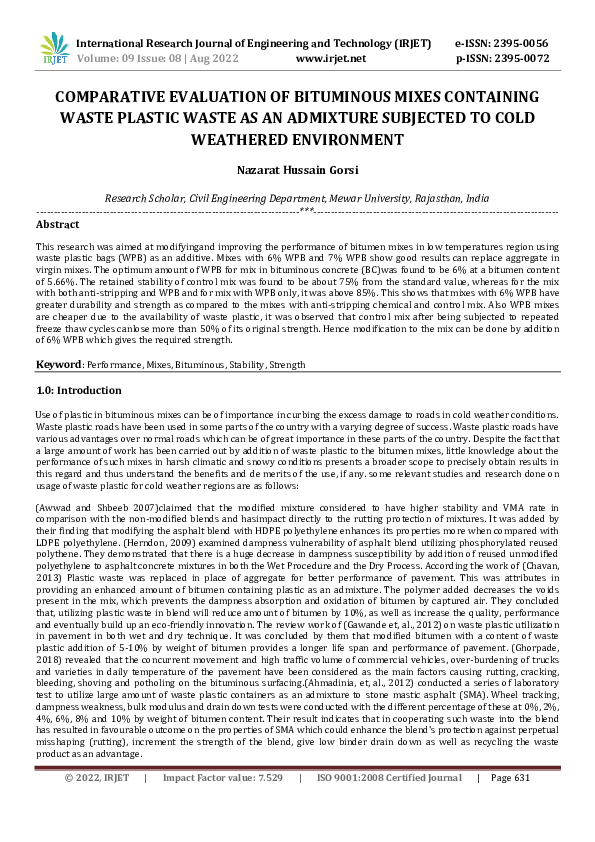 (PDF) COMPARATIVE EVALUATION OF BITUMINOUS MIXES CONTAINING WASTE ...