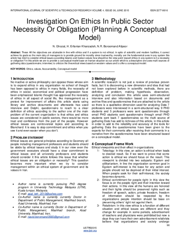 (PDF) Investigation On Ethics In Public Sector Necessity Or Obligation ...