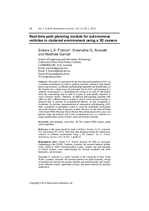 Pdf Real Time Path Planning Module For Autonomous Vehicles In Cluttered Environment Using A 3d