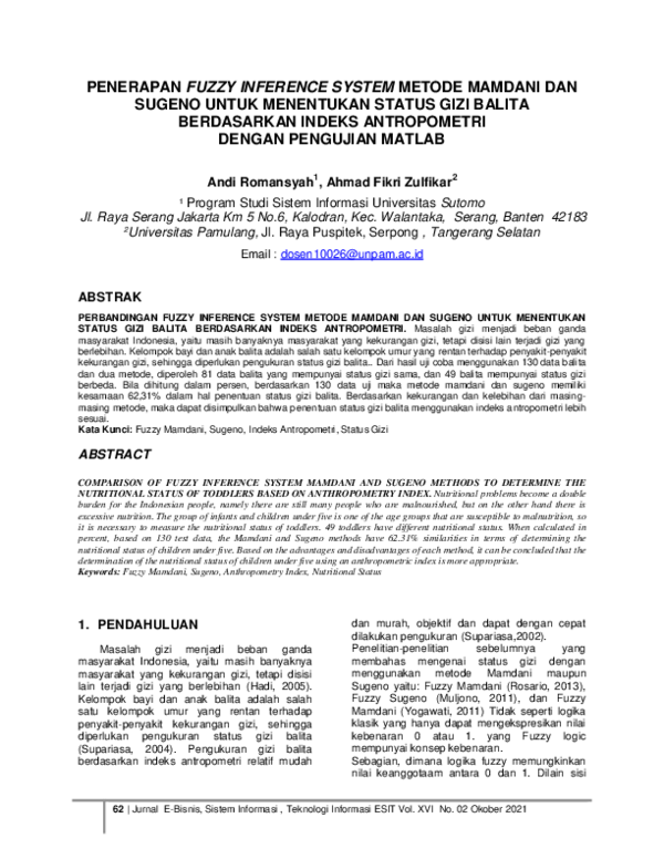 (PDF) Penerapan Fuzzy Inference System Metode Mamdani Dan Sugeno Untuk Menentukan Status Gizi ...