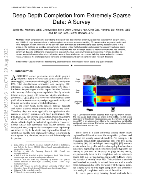 Pdf Deep Depth Completion From Extremely Sparse Data A Survey 