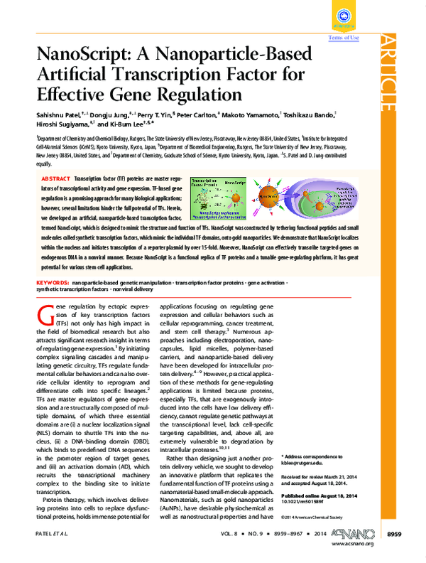 (PDF) NanoScript: A Nanoparticle-Based Artificial Transcription Factor for Effective Gene Regulation