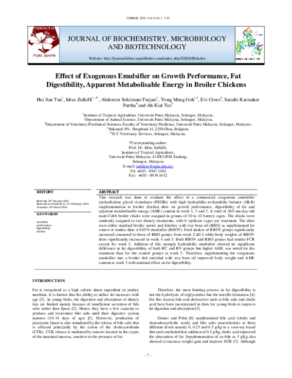 (PDF) Effect of exogenous emulsifier on growth performance, fat ...