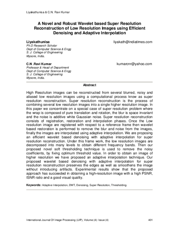 (PDF) A Novel and Robust Wavelet based Super Resolution Reconstruction ...