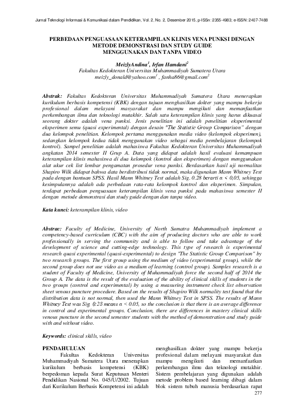 (PDF) Perbedaan Penguasaan Keterampilan Klinis Vena Punksi Dengan ...