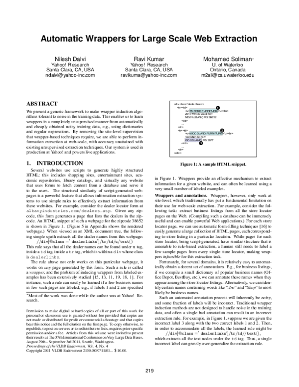 Pdf Automatic Wrappers For Large Scale Web Extraction