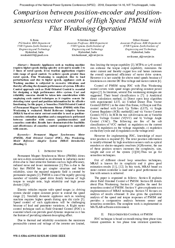 Pdf Comparison Between Position Encoder And Position Sensorless