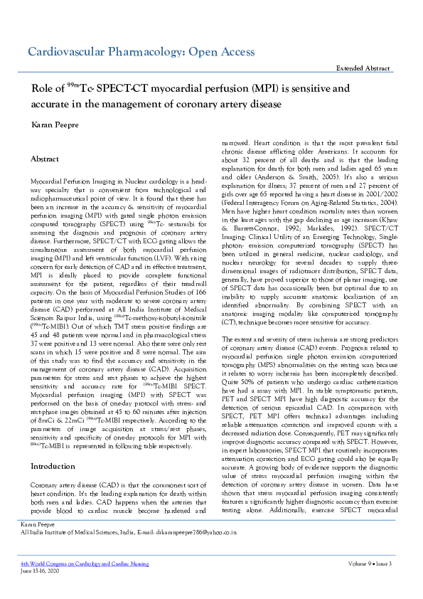 (PDF) Role of 99mTc- SPECT-CT Myocardial Perfusion (MPI) Is Sensitive and Accurate in the ...