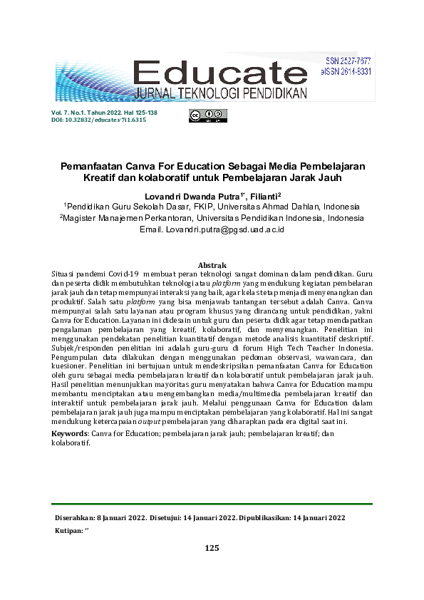 (PDF) Pemanfaatan Canva For Education Sebagai Media Pembelajaran Kreatif dan kolaboratif untuk ...
