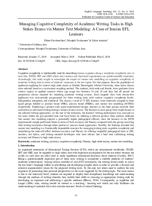 Managing Cognitive Complexity of Academic Writing Tasks in High Stakes ...
