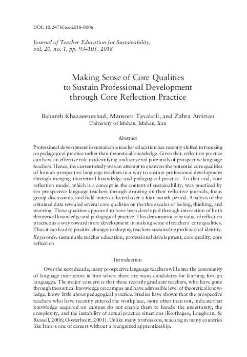 (PDF) Making Sense of Core Qualities to Sustain Professional Development through Core Reflection ...