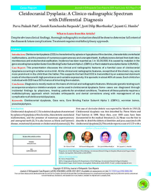 (PDF) Cleidocranial Dysplasia: A Clinico-radiographic Spectrum with ...