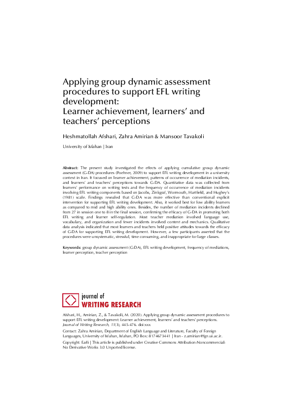 (PDF) Applying group dynamic assessment procedures to support EFL writing development: Students ...