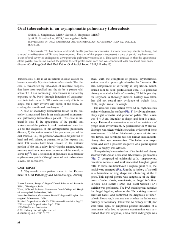 (PDF) Oral tuberculosis in an asymptomatic pulmonary tuberculosis