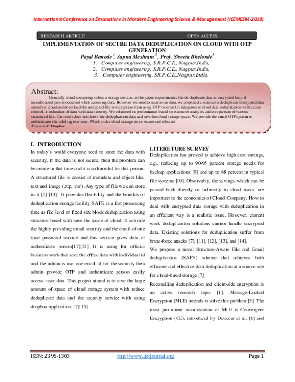 (PDF) Secure Encrypted Data Deduplication with OTP