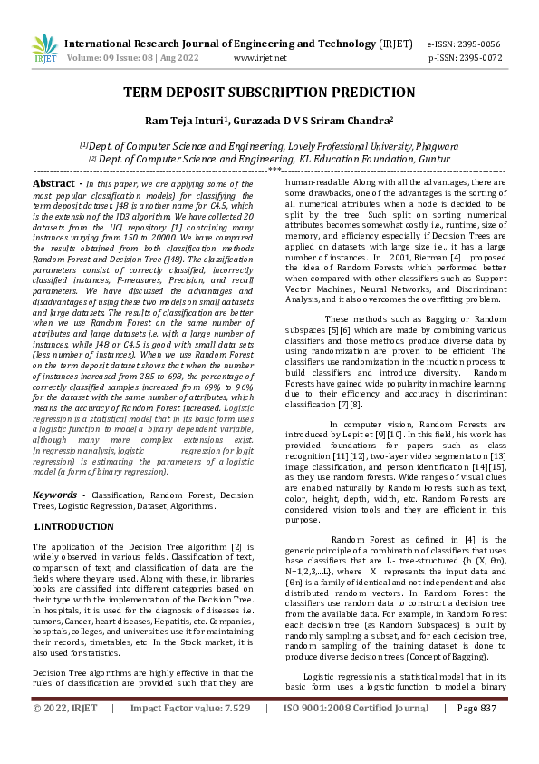 (PDF) TERM DEPOSIT SUBSCRIPTION PREDICTION