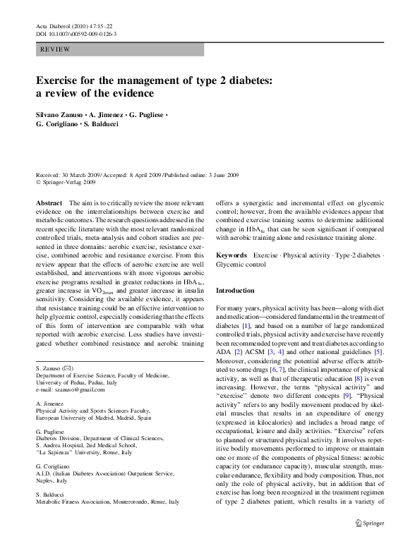 (PDF) Exercise for the management of type 2 diabetes: a review of the ...