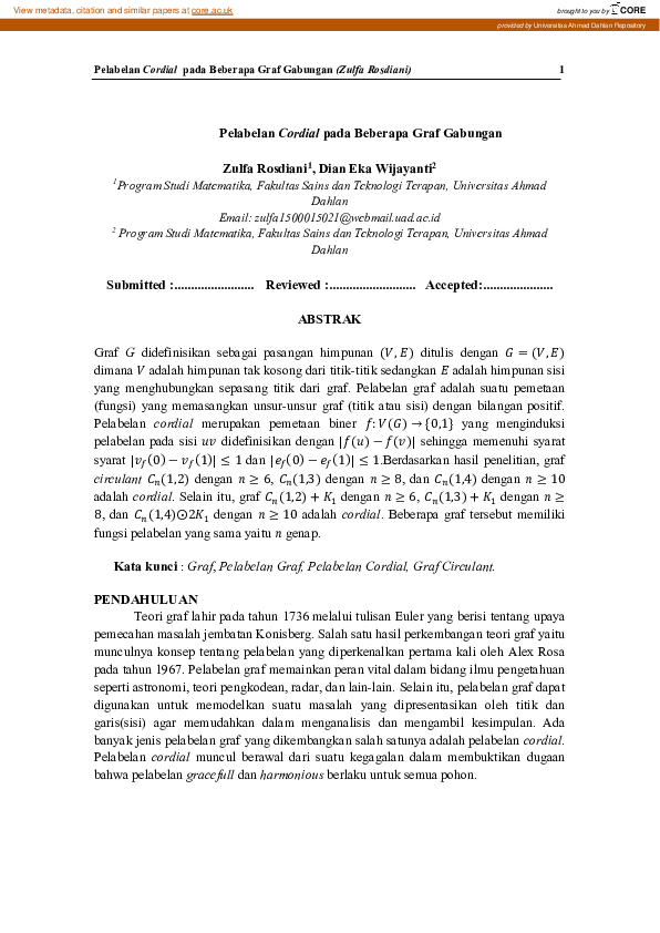 (PDF) Pelabelan Cordial pada Beberapa Graf Gabungan