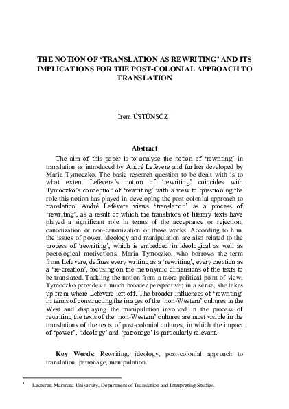 (PDF) The Notion of 'Translation as Rewriting'And Its Implications for ...