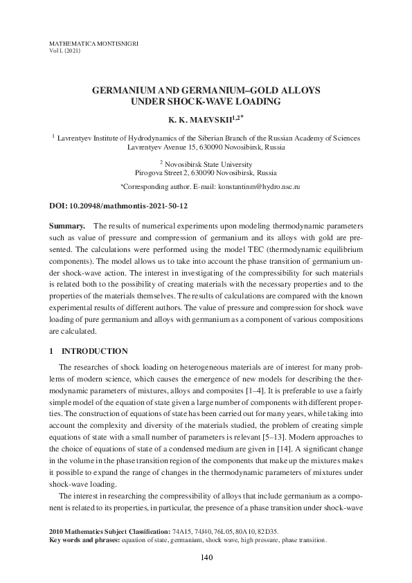 (PDF) Germanium and germanium-gold alloys under shock-wave loading ...