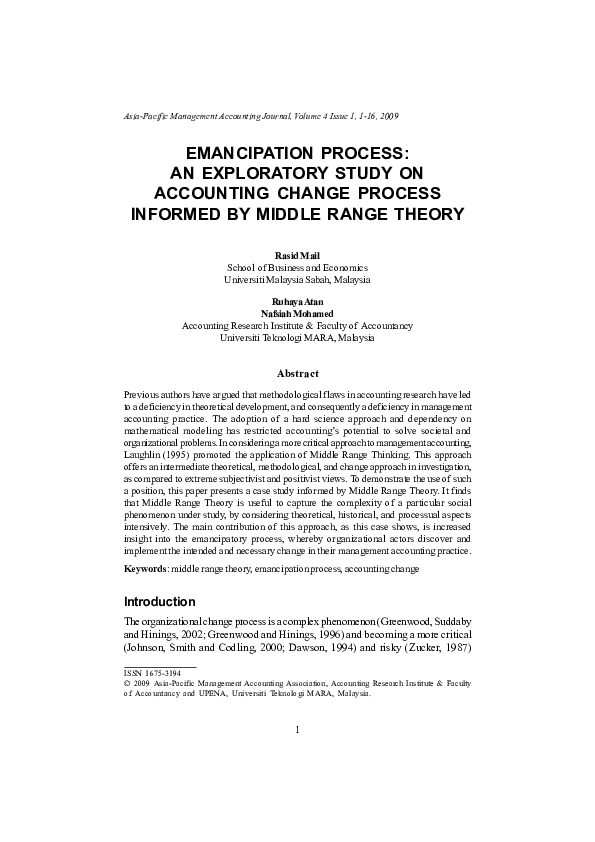 (PDF) Emancipation process: an exploratory study on accounting change ...