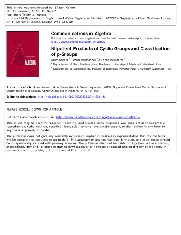 (PDF) Nilpotent Products of Cyclic Groups and Classification of p -Groups