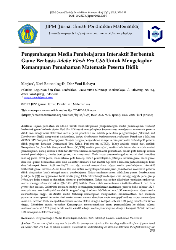 (PDF) Pengembangan Media Pembelajaran Interaktif Berbentuk Game Berbasis Adobe Flash Pro CS6 ...