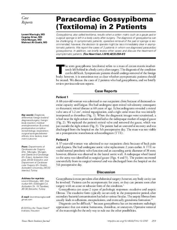 (PDF) Paracardiac Gossypiboma (Textiloma) in 2 Patients