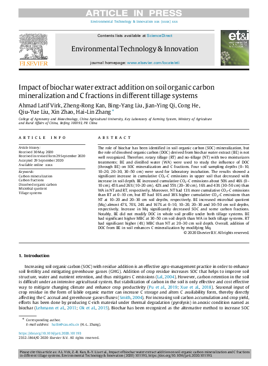 (PDF) Impact of biochar water extract addition on soil organic carbon mineralization and C ...