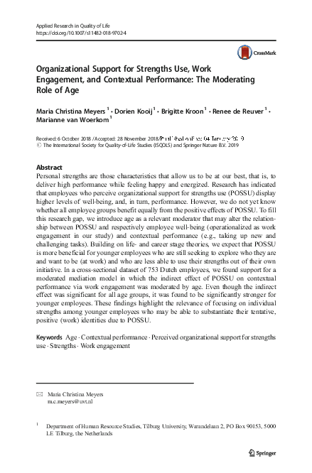 (PDF) Organizational Support for Strengths Use, Work Engagement, and ...