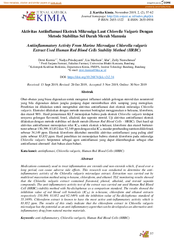 (PDF) Antiinflammatory Activity from Marine Microalgae Chlorella ...