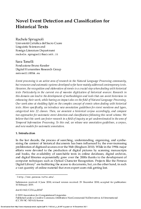 Pdf Event Detection In Historical Texts