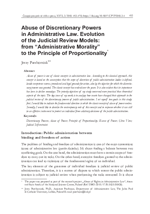 (PDF) Abuse of Discretionary Powers in Administrative Law. Evolution of ...