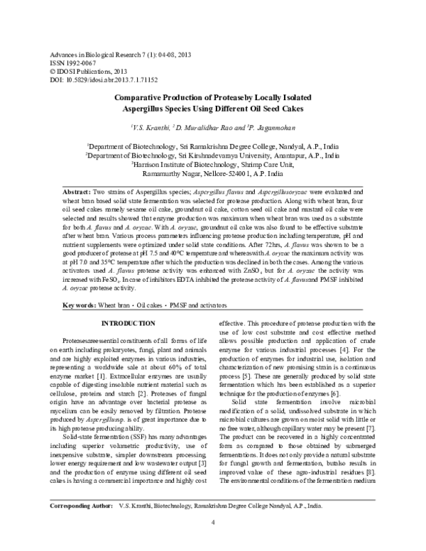 (PDF) Alpha amylase production from Aspergillus terreus UF39 using oil cakes