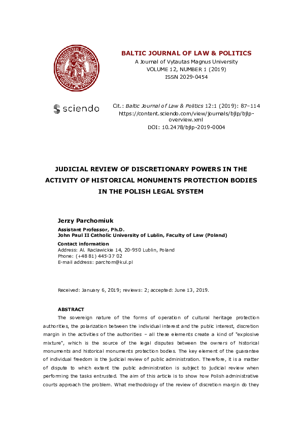 (PDF) Judicial Review of Discretionary Powers in the Activity of ...