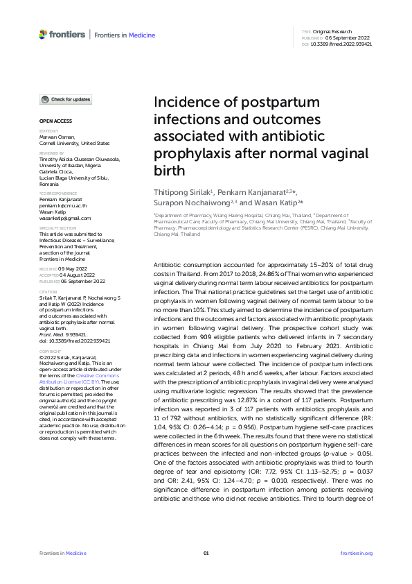 (PDF) Incidence of postpartum infections and outcomes associated with ...