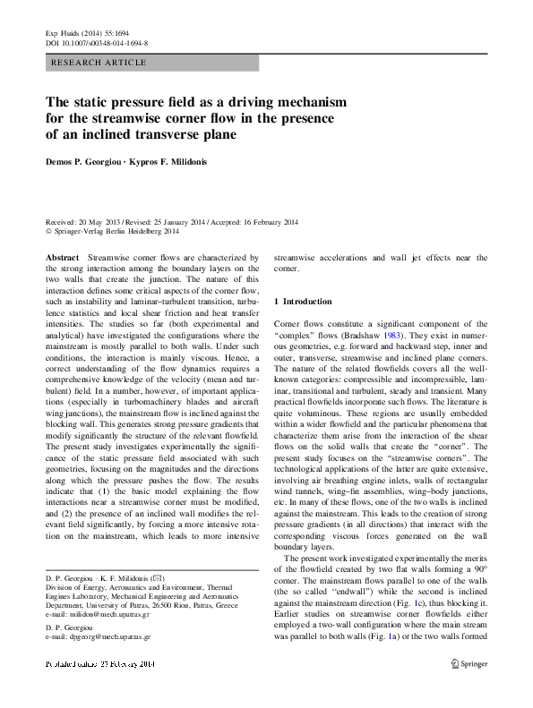 (PDF) The static pressure field as a driving mechanism for the ...