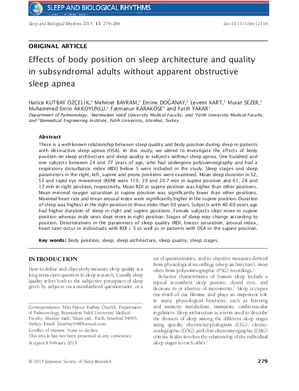 (PDF) Effects of body position on sleep architecture and quality in ...