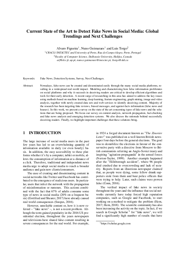 (PDF) Current State of the Art to Detect Fake News in Social Media ...