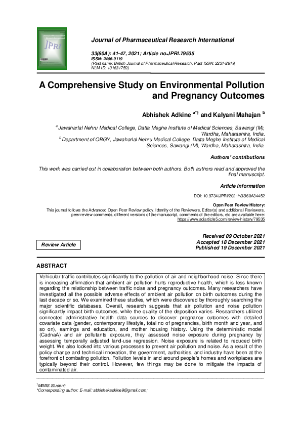 (PDF) A Comprehensive Study on Environmental Pollution and Pregnancy ...