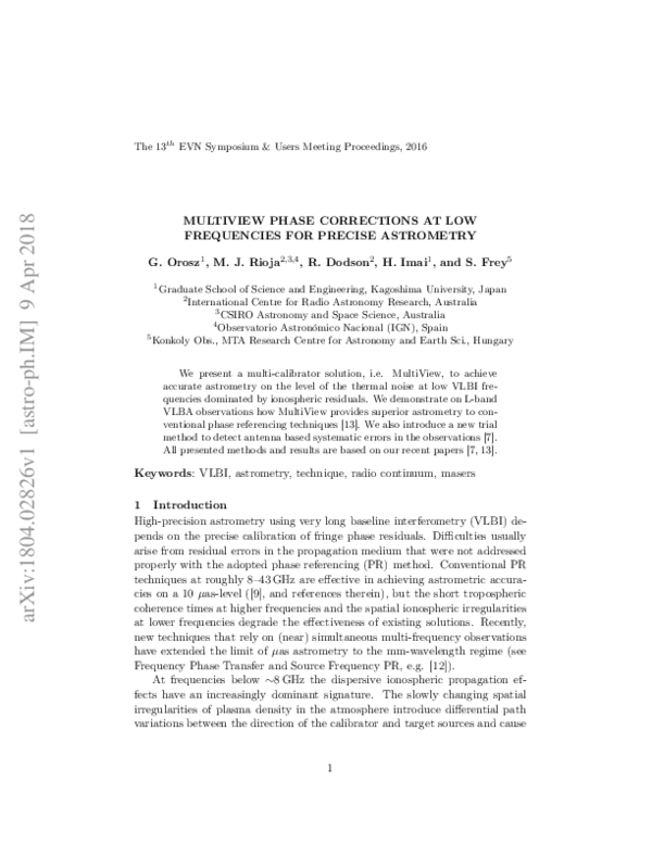 (PDF) MultiView phase corrections at low frequencies for precise astrometry