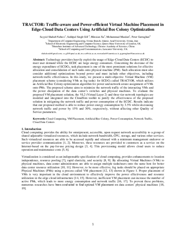 (PDF) TRACTOR: Traffic‐aware and power‐efficient virtual machine placement in edge‐cloud data ...