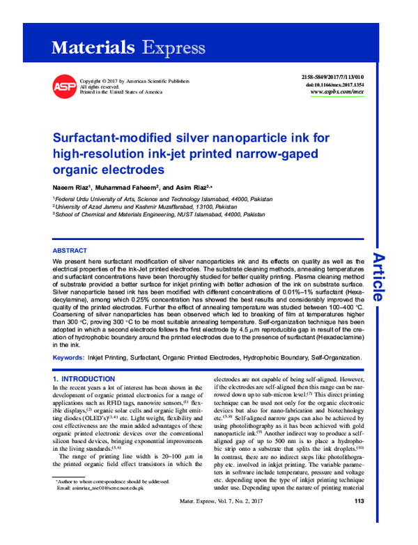 (PDF) Surfactant-modified silver nanoparticle ink for high-resolution ...